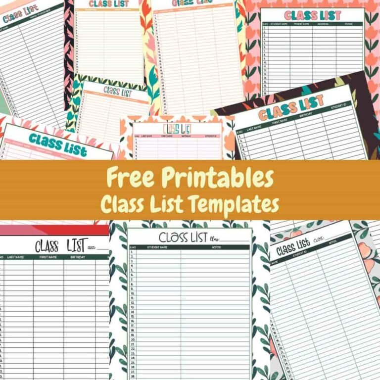 Class List Templates - 15 Free Printables | Creativeartink
